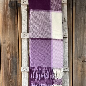 Lilac/lavender/wite Large Check Wool Throw Blanket With Fringes Purple ...