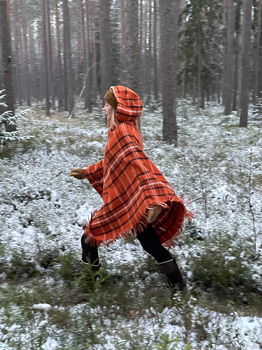 Orange Wool Poncho Cape Hooded in Check Orange Blanket Poncho Cape Long ...