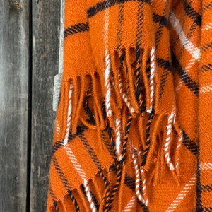 Orange Wool Throw Blanket in Check With Fringes Checked Orange Wool ...