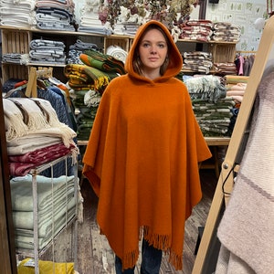 Orange Wool Poncho Cape Hooded With Fringes Orange Poncho Cape Long ...
