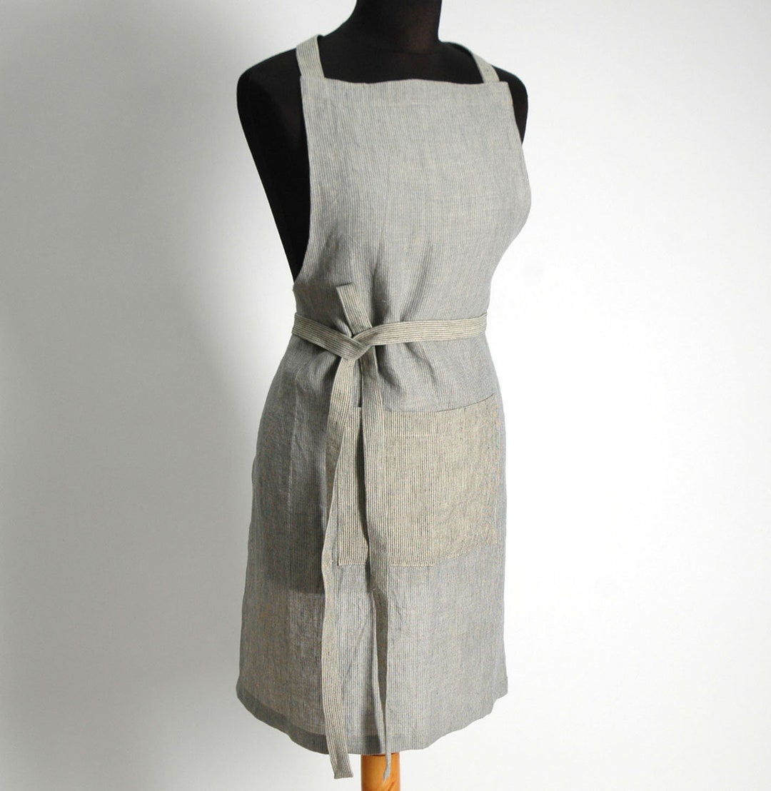 Striped Linen Apron, Full Size Linen Aprons, Linen Apron, Stonwashed ...