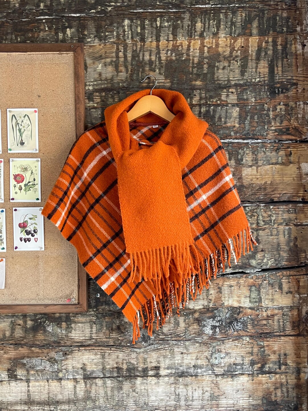 Orange Wool Poncho Cape With Shawl and Fringes Orange Pure Wool Ponchos ...
