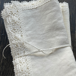 100 % LINEN NAPKINS Off-white With Linen Lace Napkins Rustic Linen ...