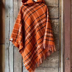 Orange Wool Poncho Cape Hooded in Check Orange Poncho Cape Long ...