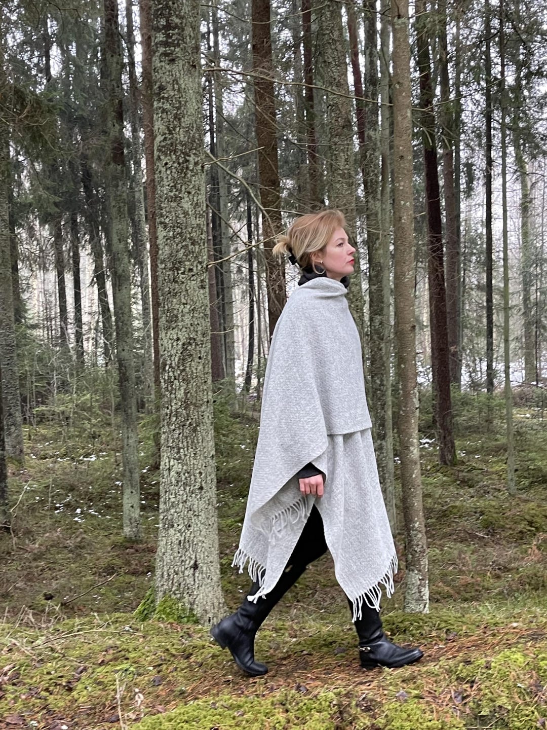 Light Grey Open Poncho Stole Women and Men Gray Wool Blanket Poncho ...