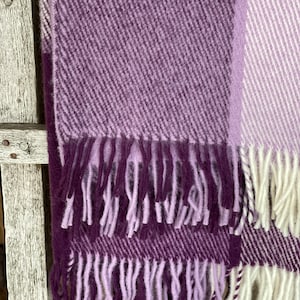 Lilac/lavender/wite Large Check Wool Throw Blanket With Fringes Purple ...