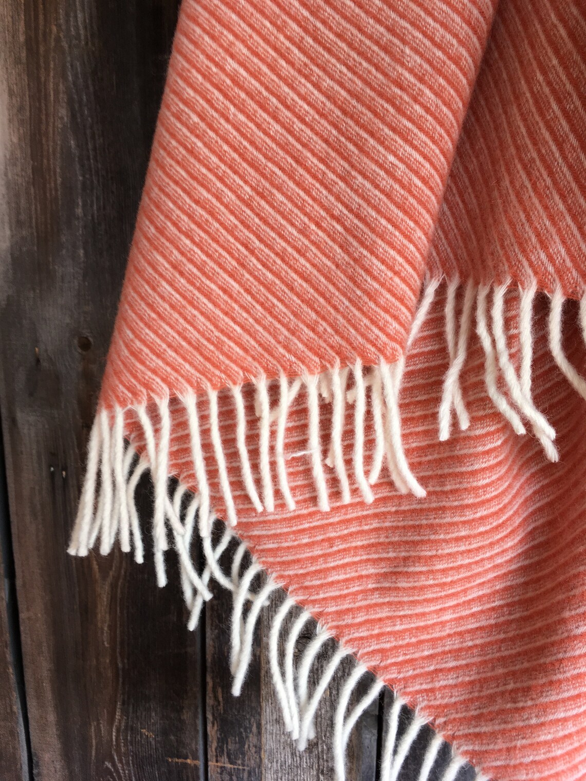 Coral orange wool throw blankets Peach orange wool throw | Etsy