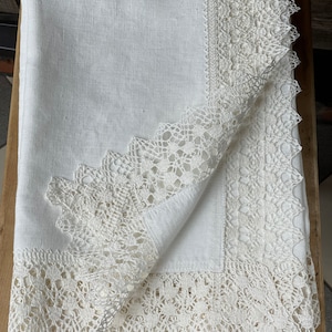 White Linen Tablecloth Floral Linen Lace Pure Linen Tablecloth Dining ...