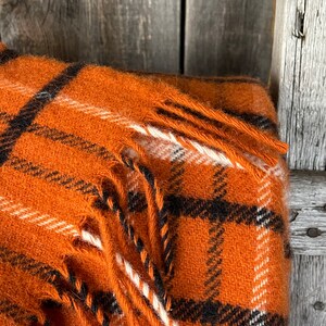 Orange Wool Throw Blanket in Check With Fringes Checked Orange Wool ...