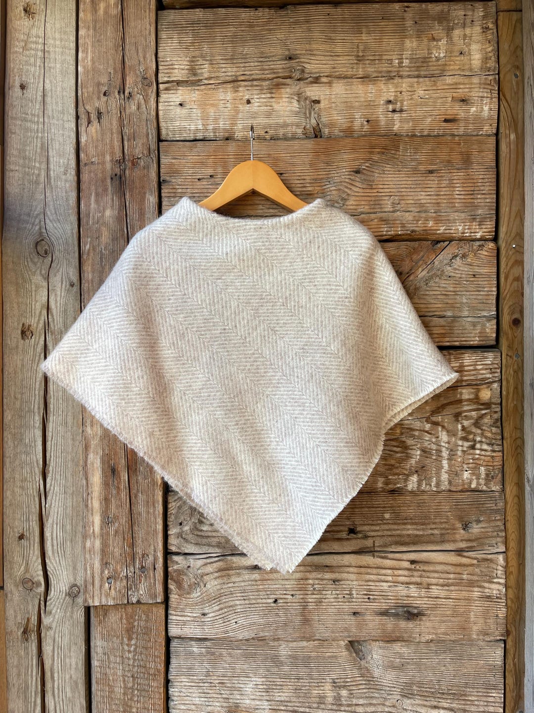 Grey Wool Poncho Cape Herringbone Light Grey Pure Lambswool Small ...