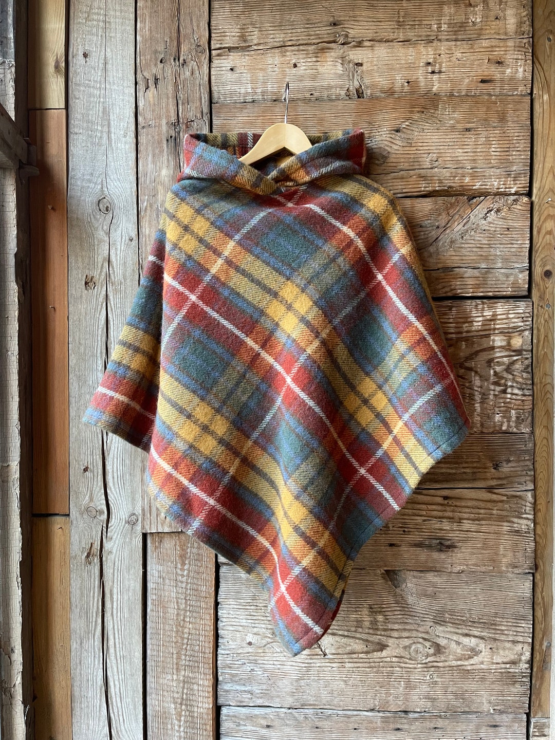 Checked Wool Poncho Cape Hooded Ladies Poncho Cape Pure Lambswool ...