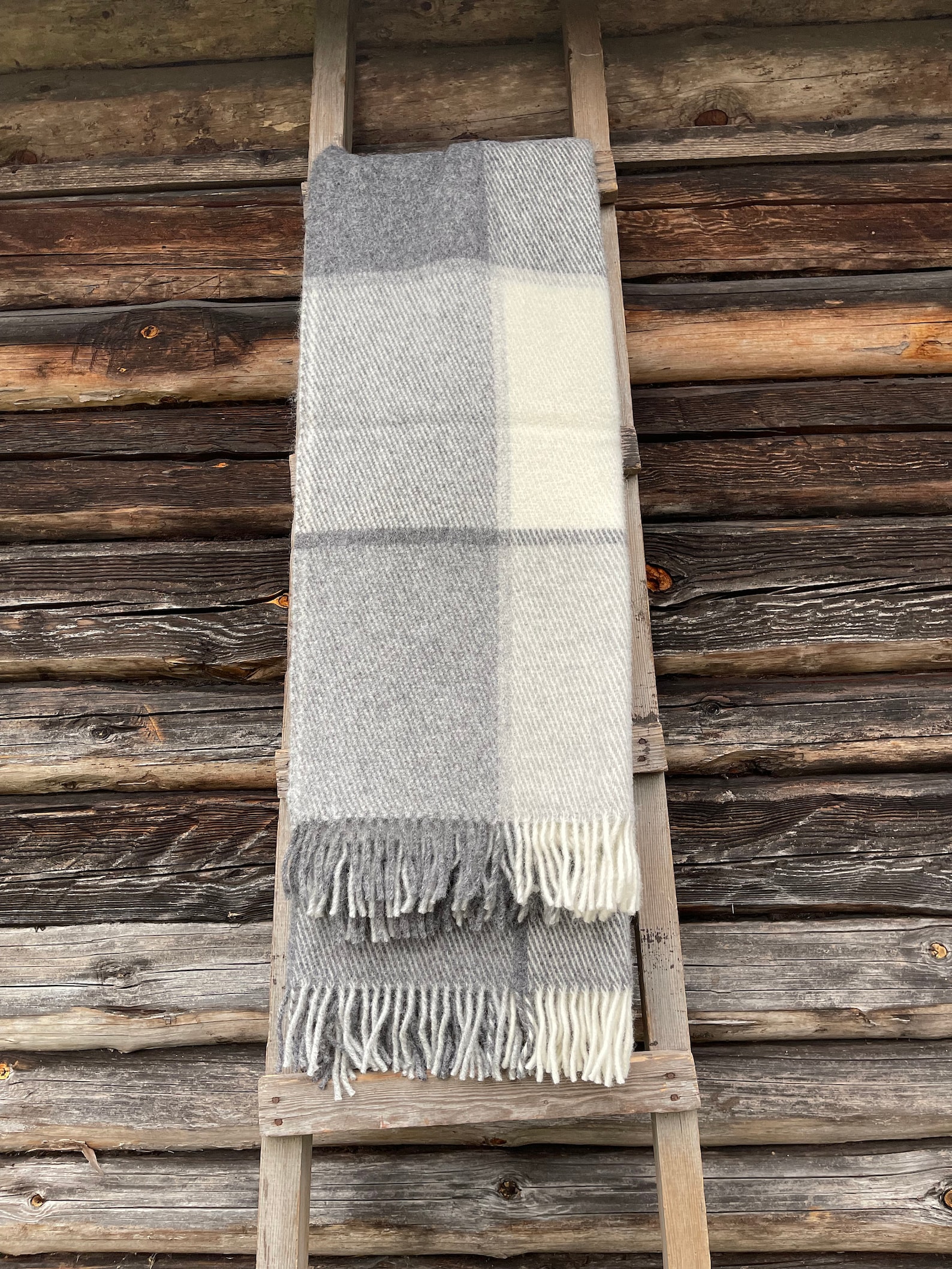 Grey Checked Wool Throw Blanket Light Grey Large Check - Etsy