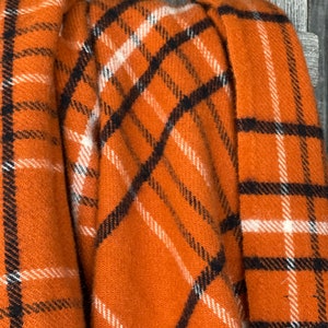 Orange Wool Throw Blanket in Check With Fringes Checked Orange Wool ...