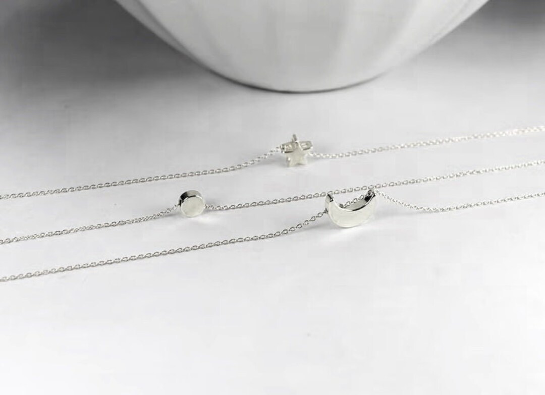 Sun Moon Star Necklace.set of Three 3.silver Gold , Celestial Cosmic ...
