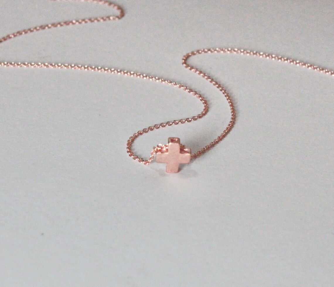 Rose Gold Cross Necklacerose Gold Cross Jewelryfirst | Etsy