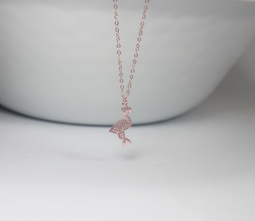 Rose Gold Flamingo Necklace ,micro Pave Flamingo Pendant, CZ Flamingo ...