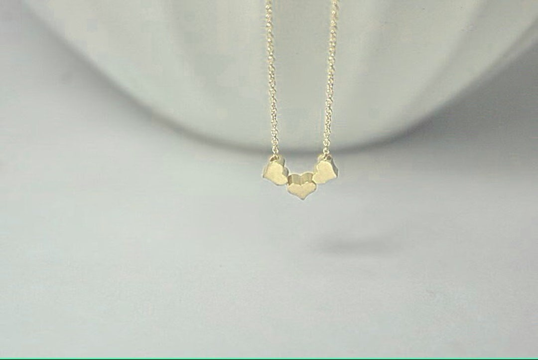 Three Tiny Hearts Necklace.triple Mini Heart Jewelry, Three Small Heart ...