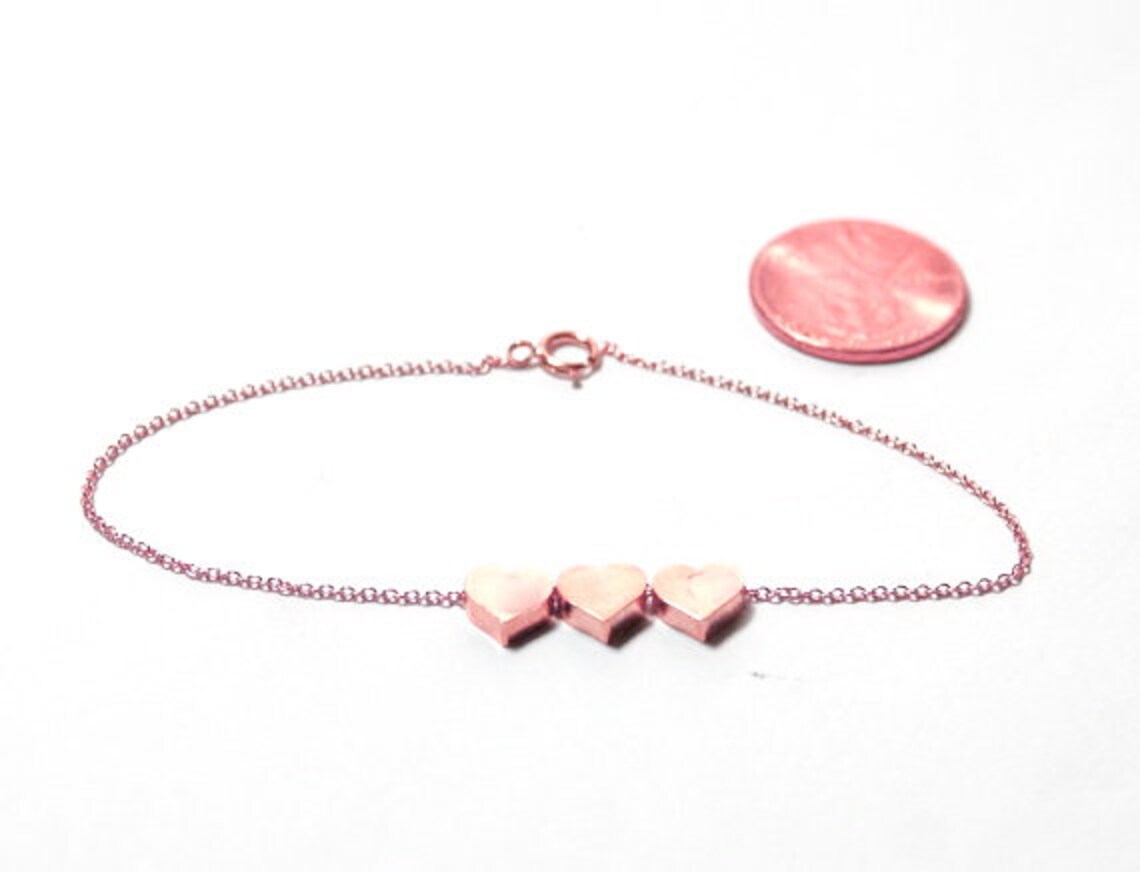 Three Sisters Braceletthree Heart Bracelet.3 Pink Heart | Etsy