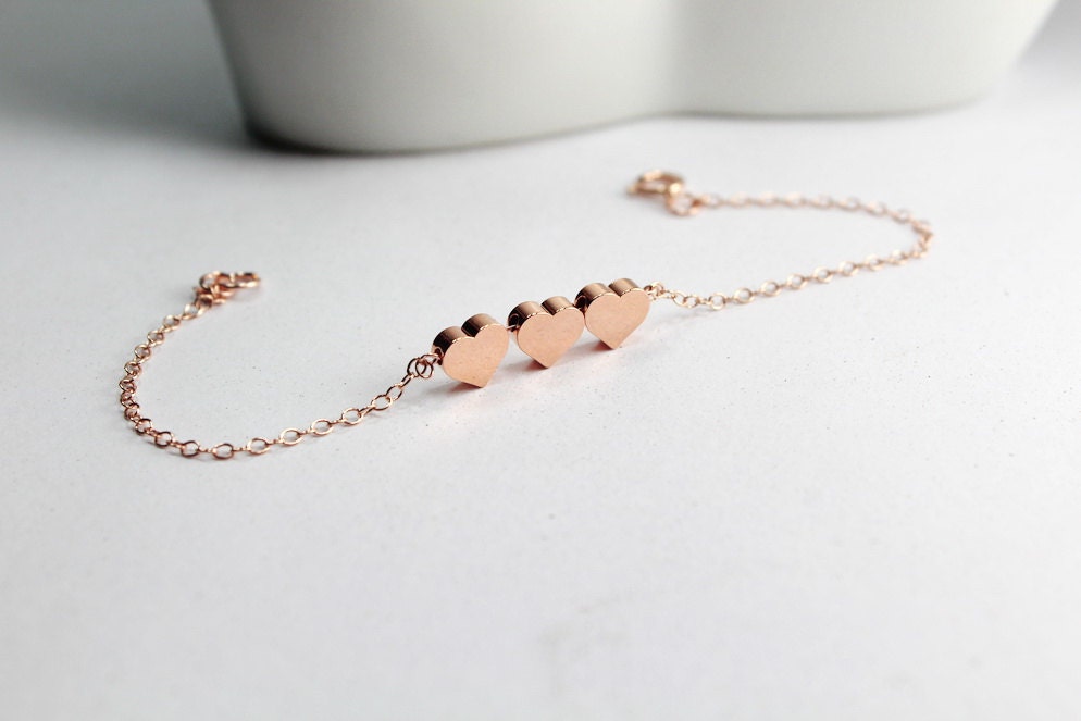 Three Sisters Braceletthree Heart Bracelet.3 Pink Heart - Etsy
