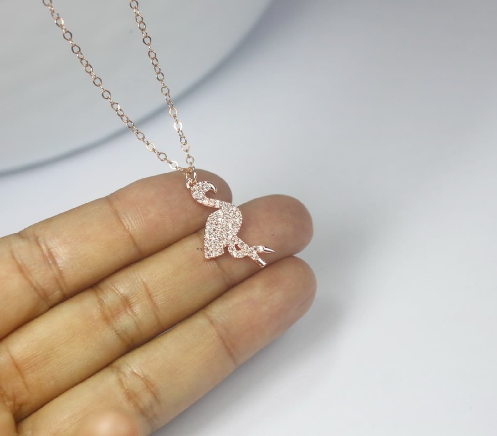 Rose Gold Flamingo Necklace micro Pave Flamingo Pendant CZ | Etsy