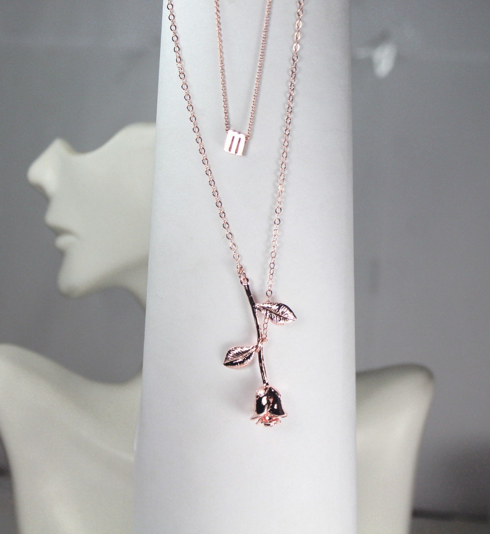 Rose NecklaceInitial Rose NecklaceRose flower JewelryRose | Etsy