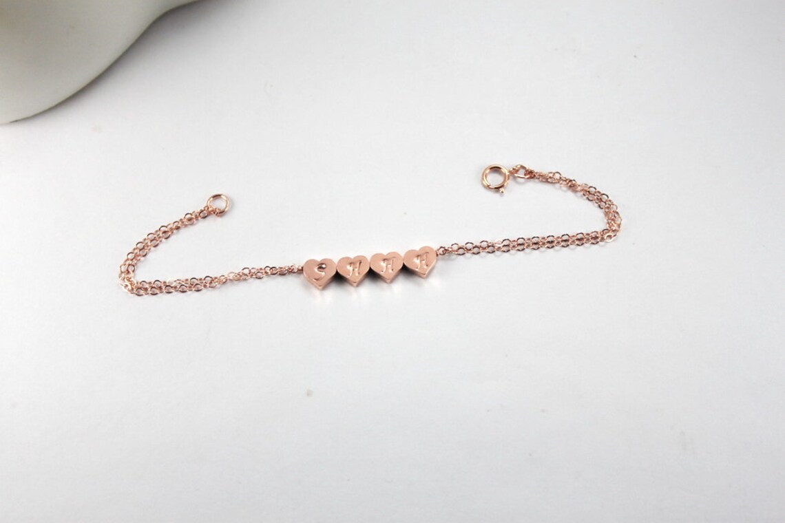 Rose Gold Heart Bracelet4 Hearts Jewelry. Four 4 Bridesmaids - Etsy