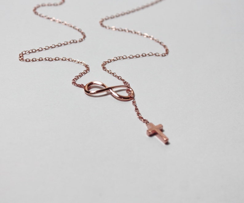 Cross and Infinity Lariat Necklaceinfinity Necklace rose - Etsy