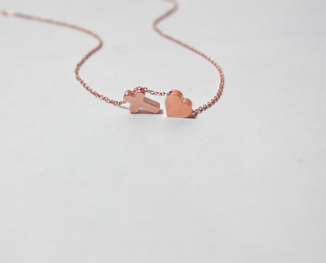 Heart Cross Necklace,rose Gold Cross Jewelry, Heart Necklace ,cross in ...