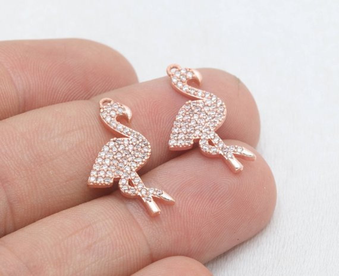 Rose Gold Flamingo Necklace micro Pave Flamingo Pendant CZ - Etsy