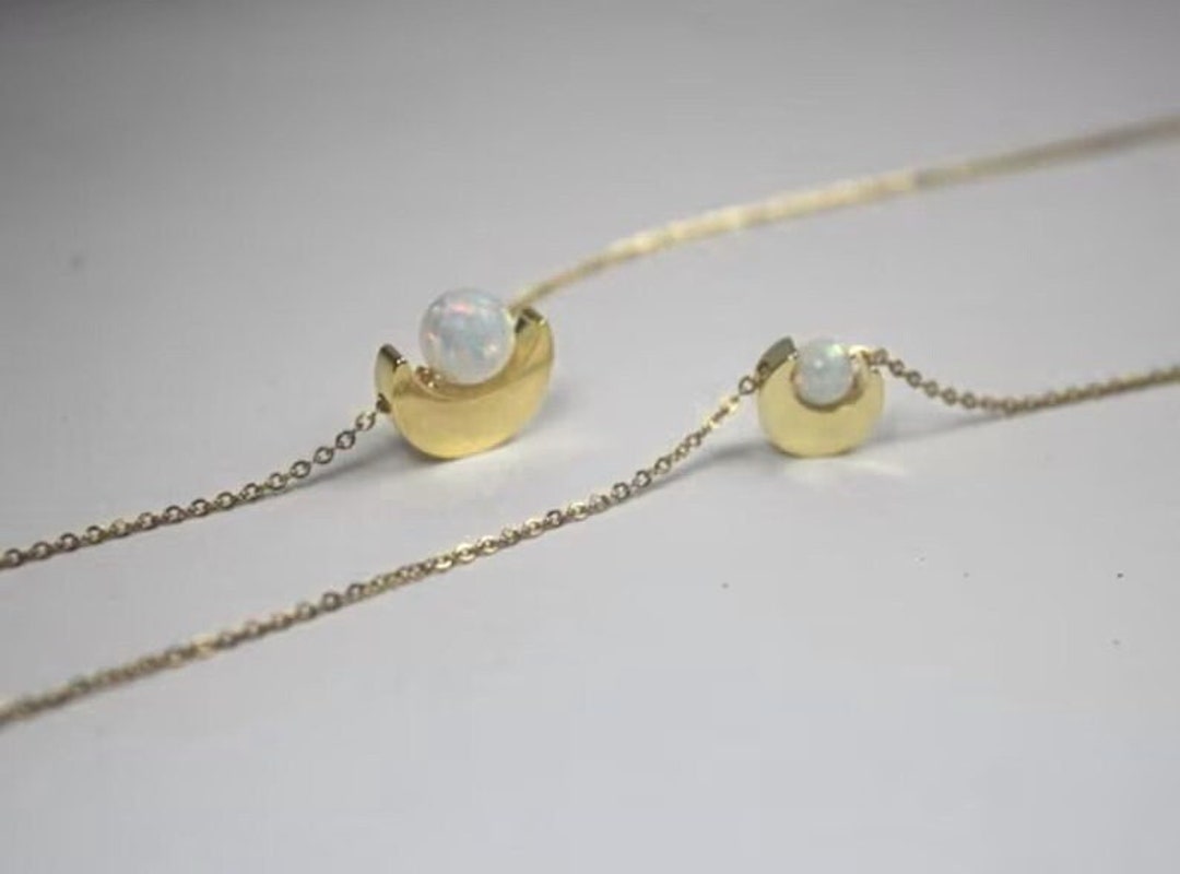 Mother Child Necklace Set , Moon Sun Jewelry. Opal Sun Ball .opal Lunar ...