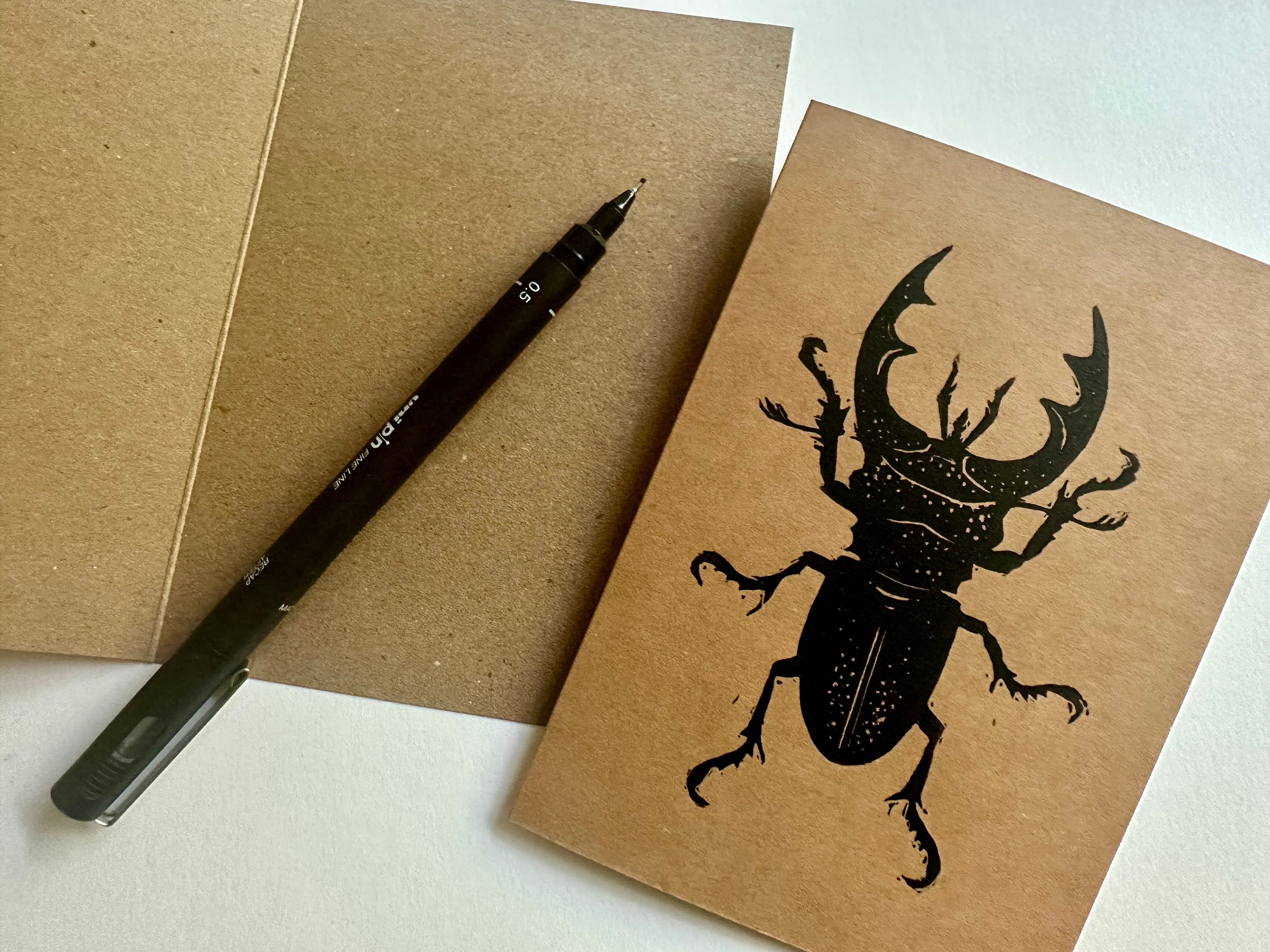 Stag Beetle Lino Print Greeting Card A6 Original Design British ...