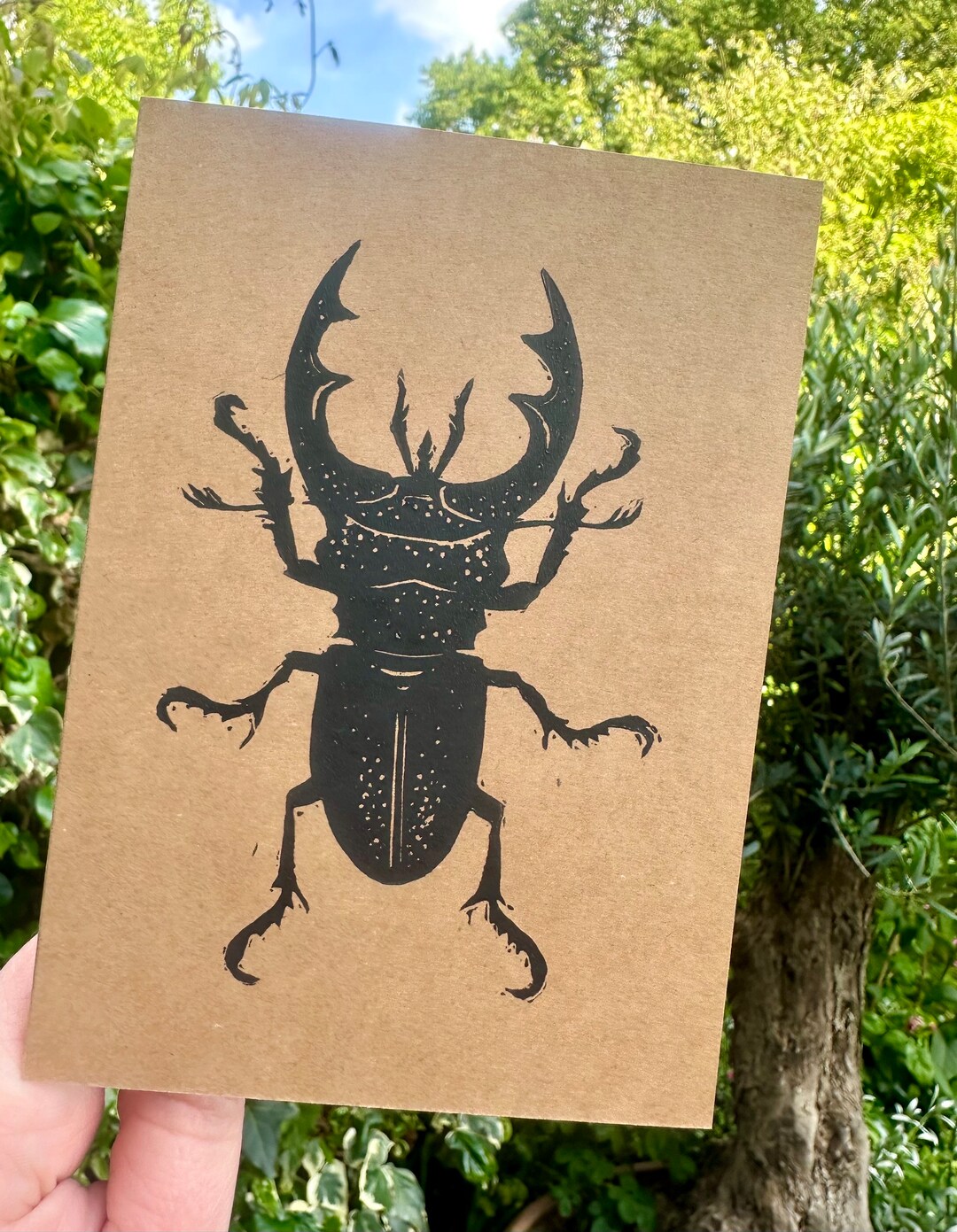 Stag Beetle Lino Print Greeting Card A6 Original Design British ...