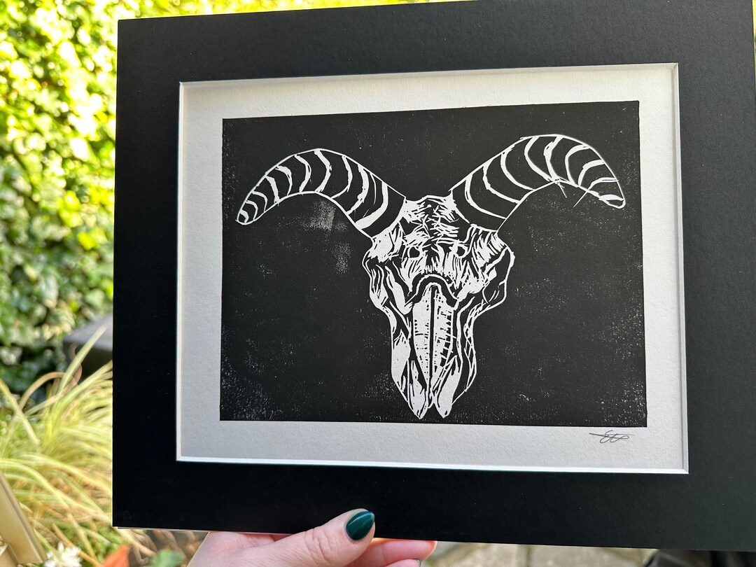 Goat Skull Original Handprinted Lino Cut Print in 10 X 8 Black Mount - Etsy