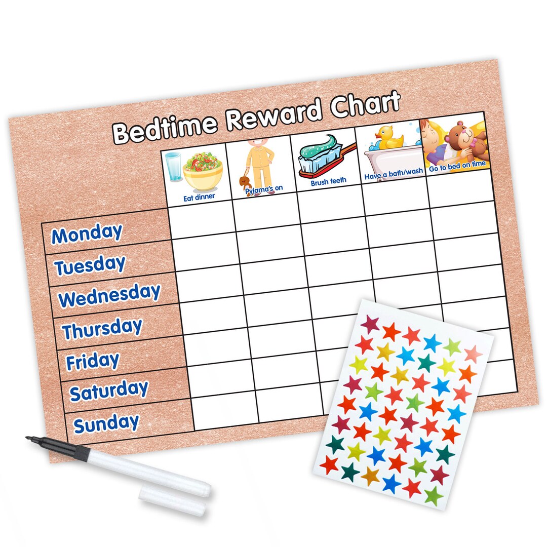 Re-usable Bedtime Reward Chart (including FREE Stickers and Pen) - Rose ...