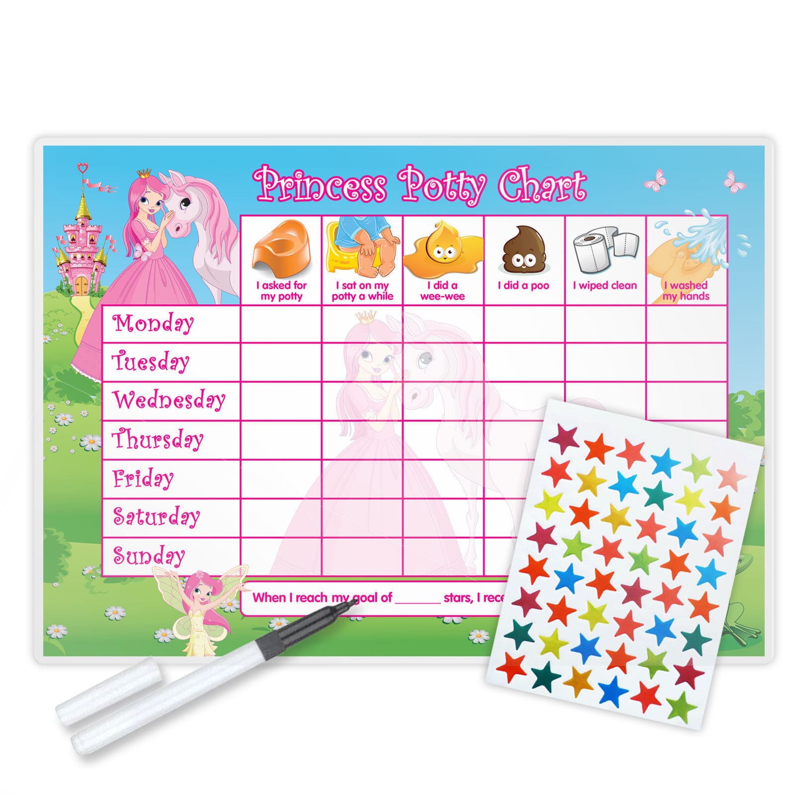 Re-usable Potty Chart (including FREE Stickers and Pen) - Princess ...