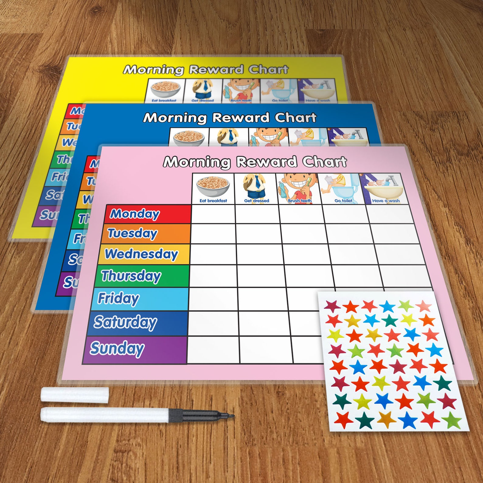 Re-usable Morning Reward Chart including FREE Stickers and Pen Pack of ...