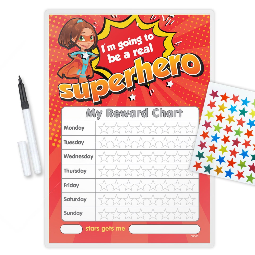 Re-usable Reward Chart (including FREE Stickers and Pen) - Superhero ...