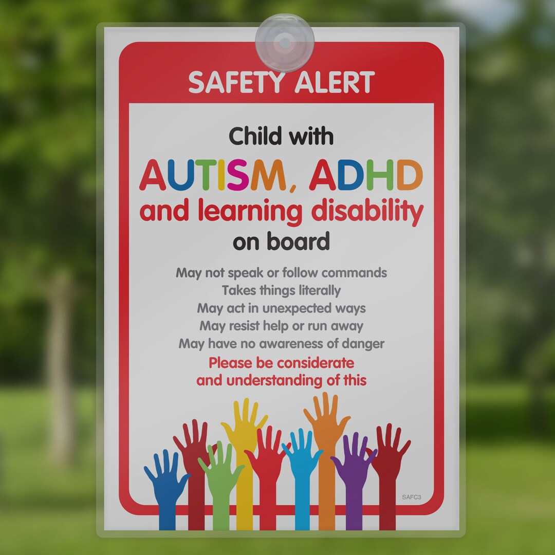 Autism Car Sign - Awareness Sign for Emergency Services - SAFC3 - Etsy