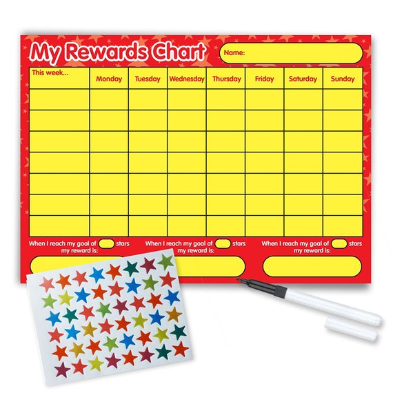 CHILDRENS A4 Red & Yellow Reward Chart includes FREE Stickers - Etsy