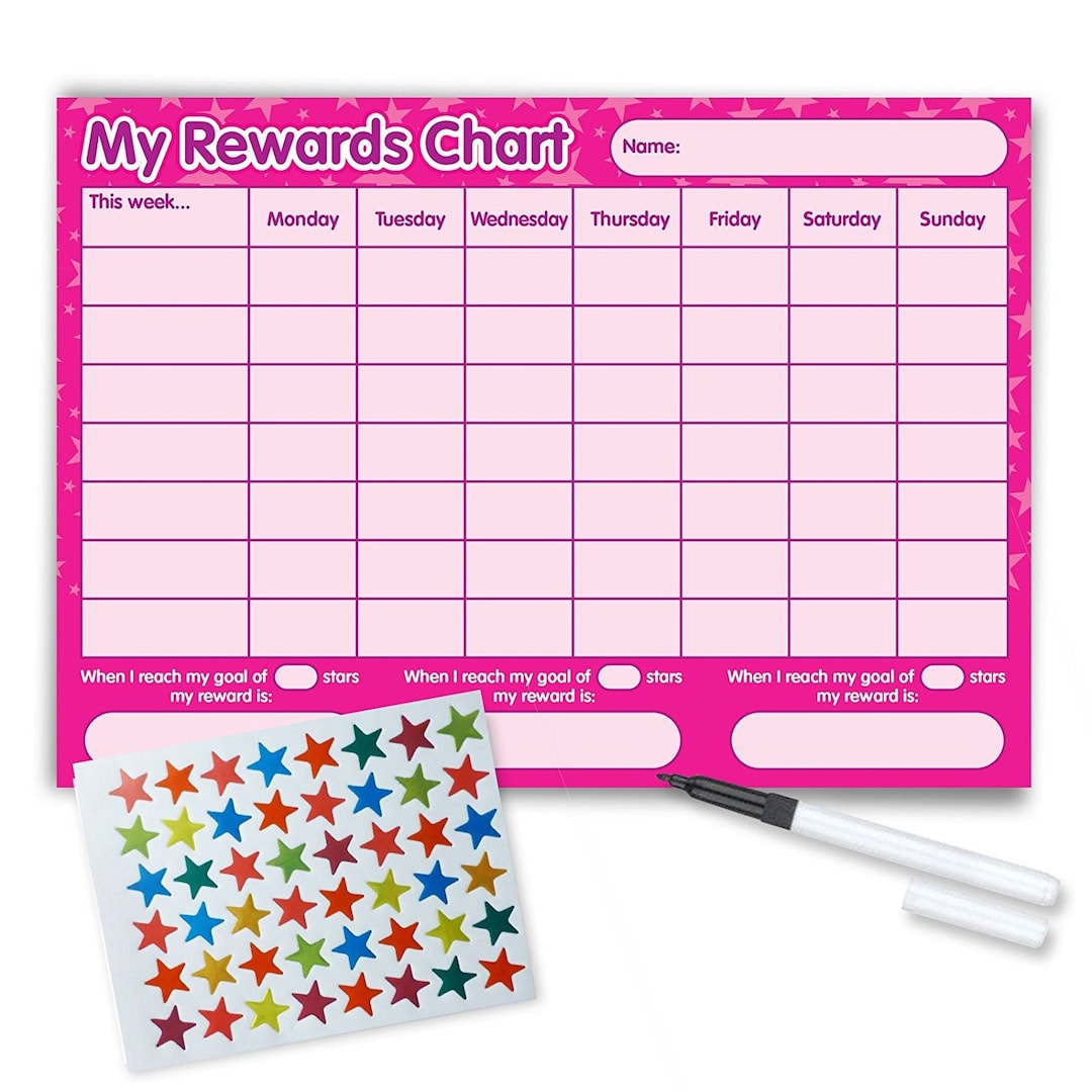 Re-usable Reward Chart (including FREE Stickers and Pen) - Pink Stars ...