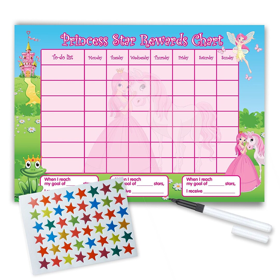 Reward Chart A4 With FREE Pen and Stickers - Princess Design - Etsy