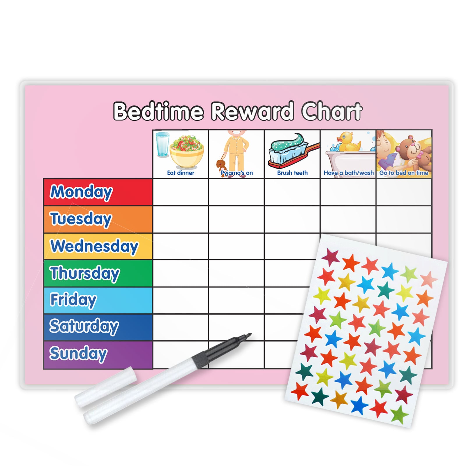 Re-usable Bedtime Reward Chart (including FREE Stickers and Pen ...