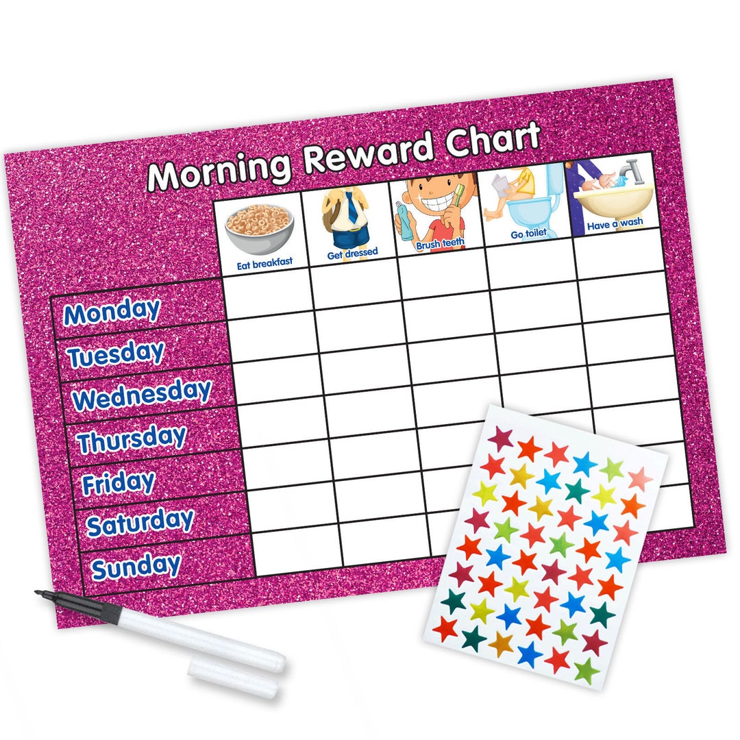 Re-usable Morning Reward Chart including FREE Stickers and Pen Pink ...