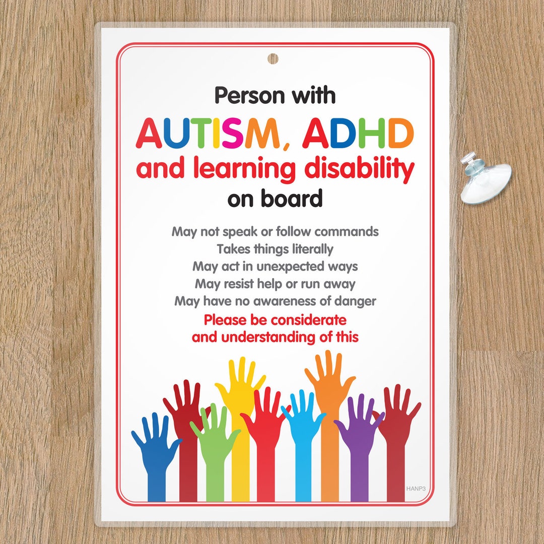 Autism Car Sign - Awareness Sign for Emergency Services - HANP3 - Etsy