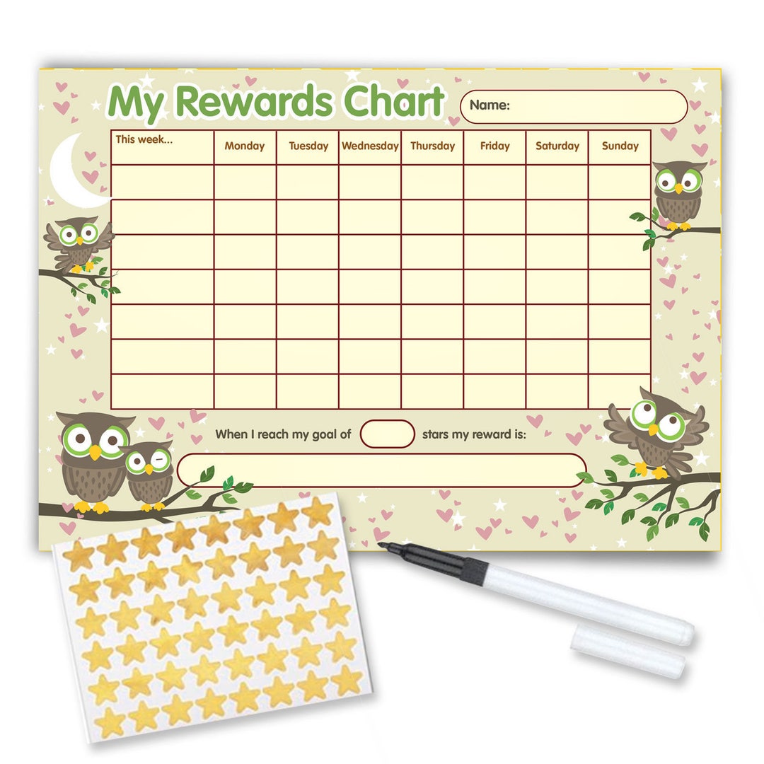 Re-usable Reward Chart (including FREE Stickers and Pen) - Owl Design ...