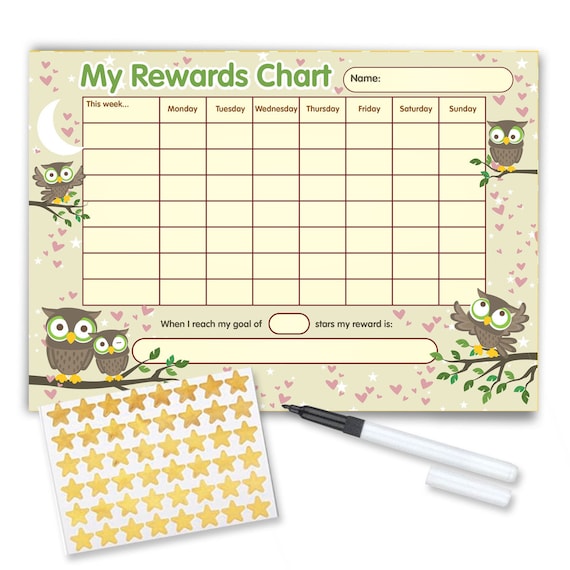 Re-usable Reward Chart including FREE Stickers and Pen Owl | Etsy