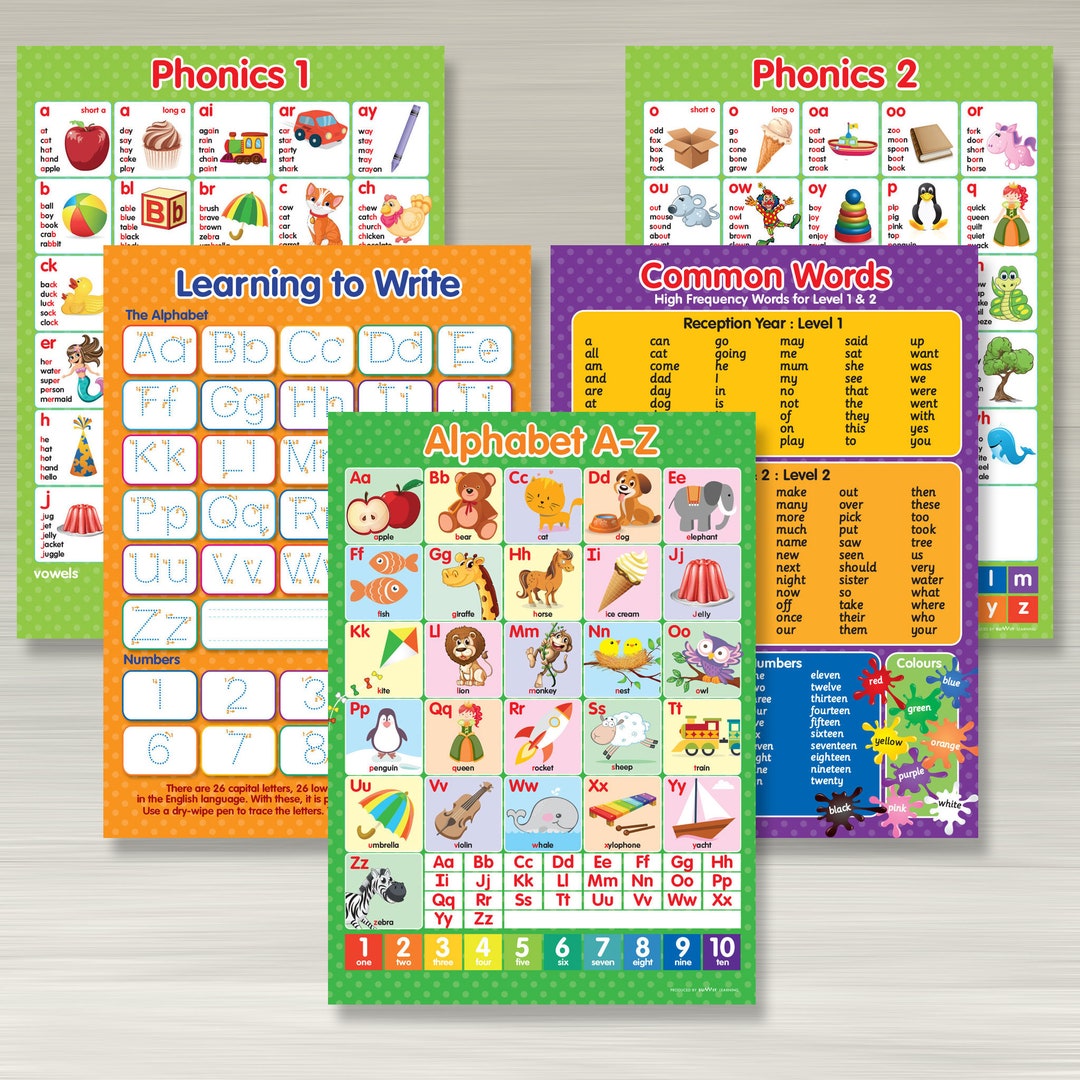 A4 English Set 1 - Phonics 1&2, Common Words, Learning to Write and ...
