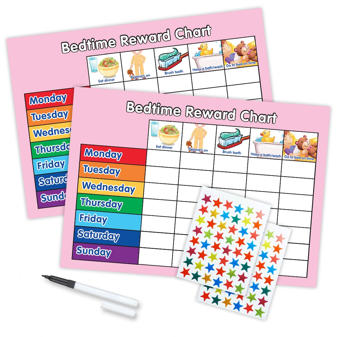 Re-usable Bedtime Reward Chart (including FREE Stickers and Pen) - Twin ...