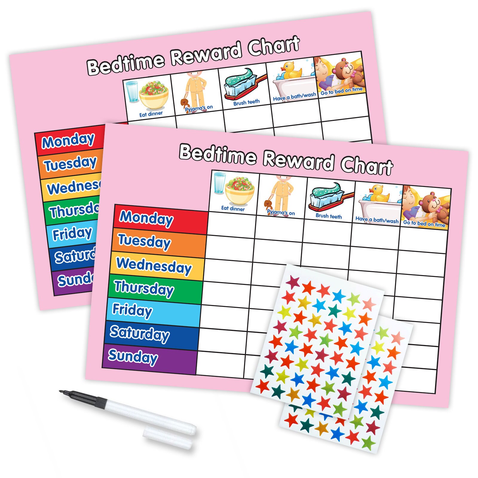 Re-usable Bedtime Reward Chart including FREE Stickers and Pen Twin ...