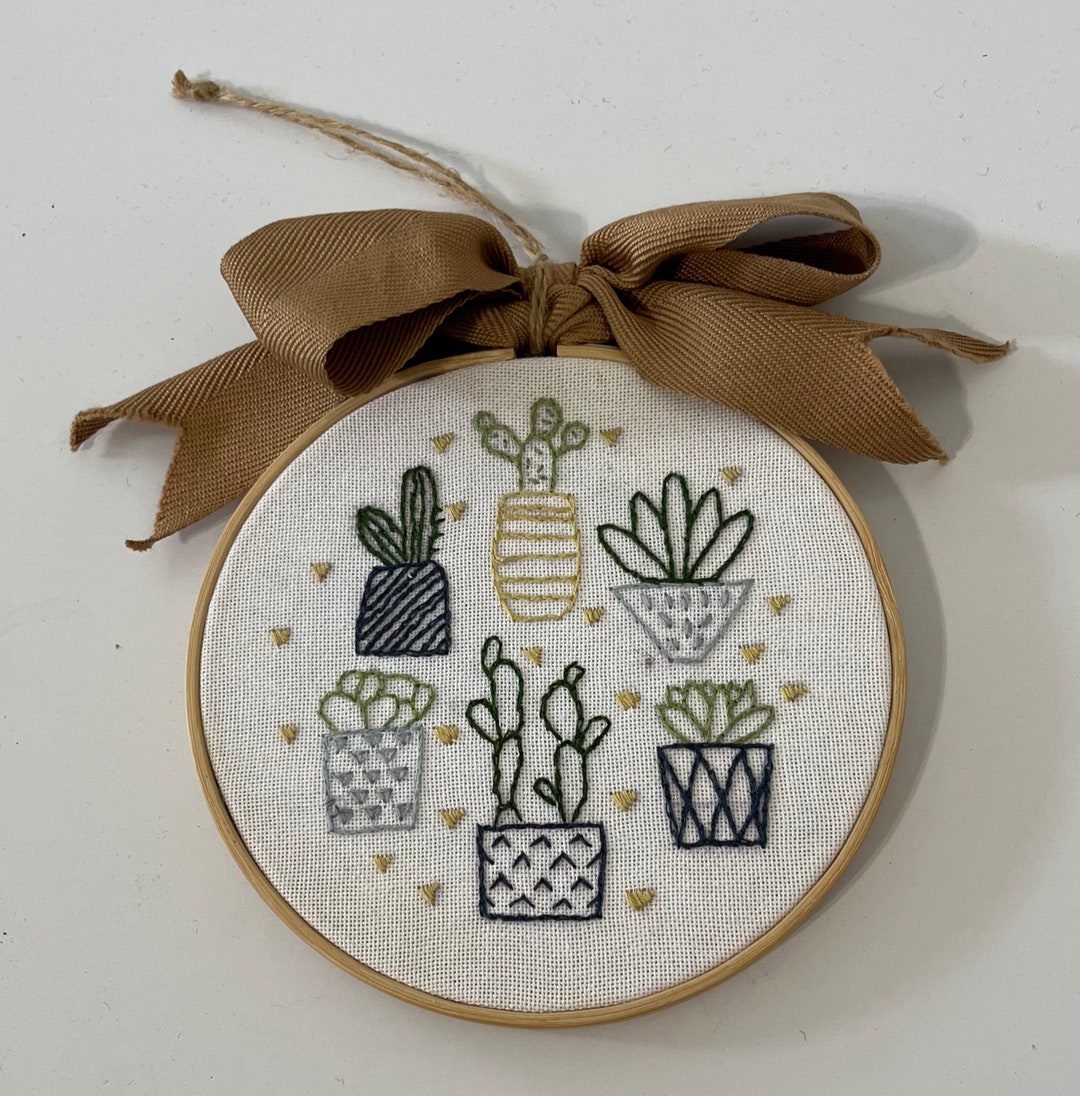 Hand Embroidered Wall Art,succulent Wall Art, Plant Art,blue and Green ...